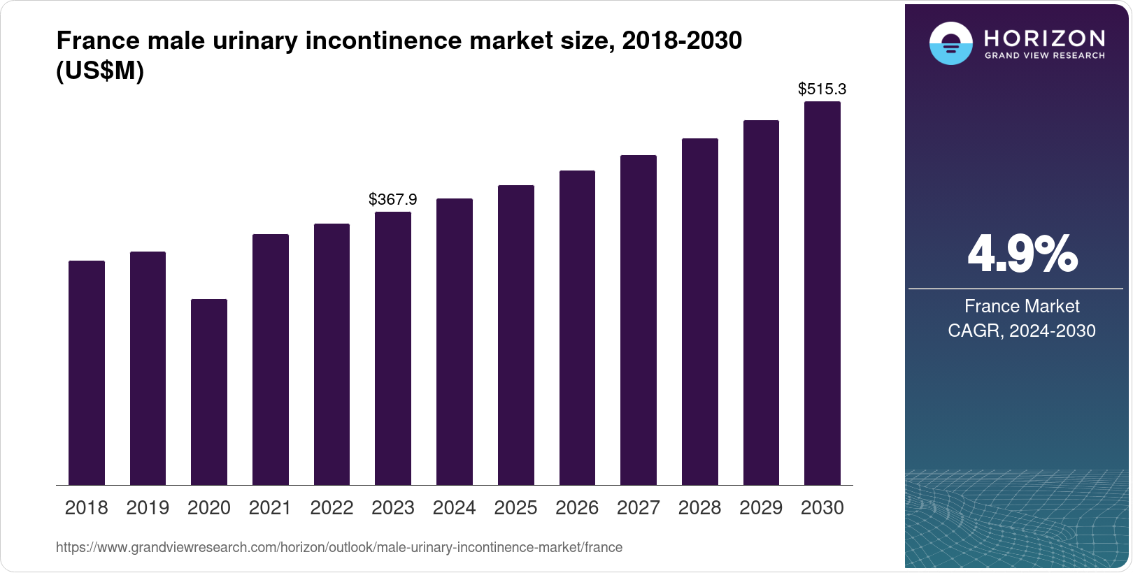 France Male Urinary Incontinence Market Size & Outlook, 2030