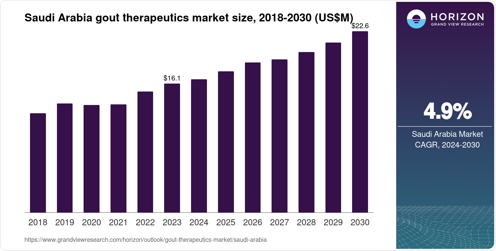 Saudi Arabia Gout Therapeutics Market Size & Outlook, 2030
